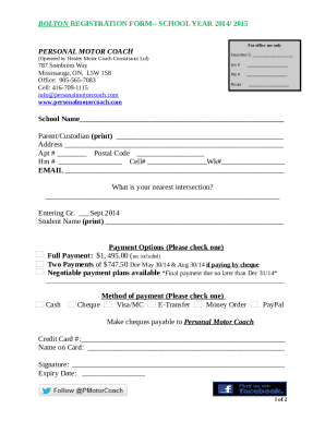 2015 bolton registration Doc Template | pdfFiller