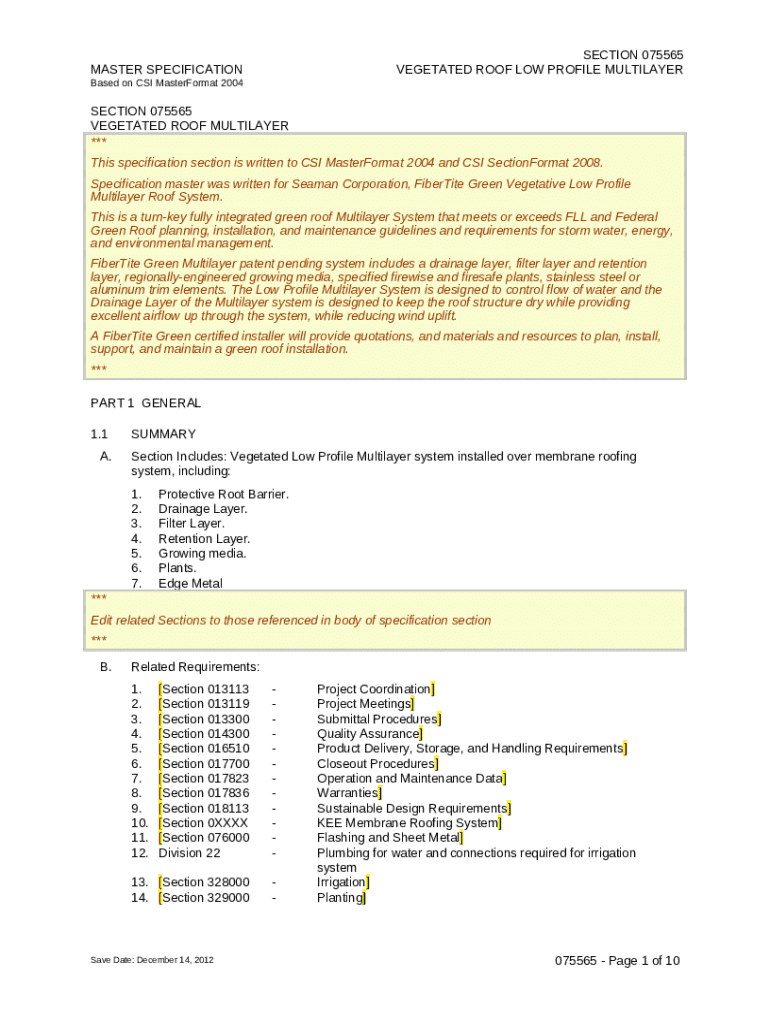 FiberTite Roof Systems Specifications Doc Template | pdfFiller