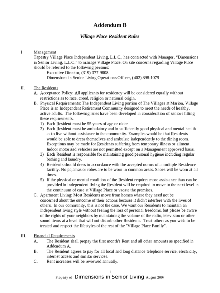 Village Place Resident Rules Doc Template | pdfFiller