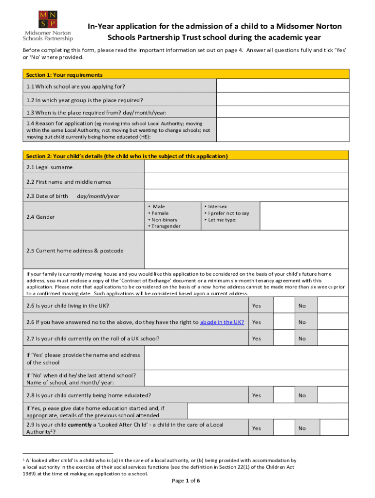 Fillable Online In-Year Application Form - April 2024.docx Fax Email ...