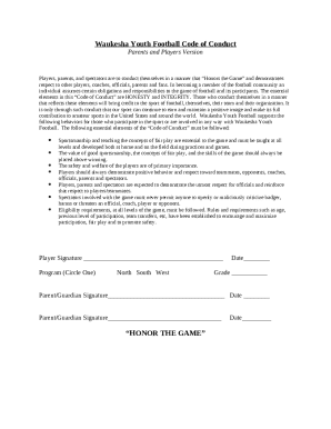 Youth Player's, Coach's and Parent's Code of Conduct Doc Template ...