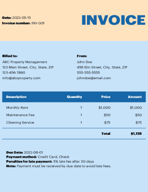 Property Rental Invoice Template - Fill, Edit, Sign, Download & Print ...