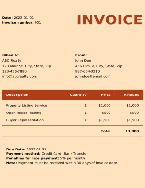 Real Estate Agent Invoice Template - Fill, Edit, Sign, Download & Print ...