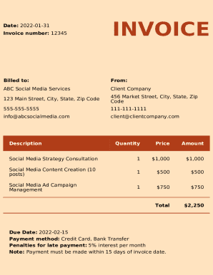 Social Media Invoice Template - Fill, Edit, Sign, Download & Print For ...
