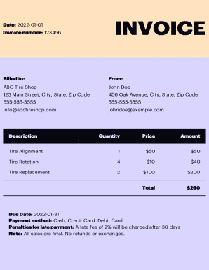 Tire Shop Invoice Template - Fill, Edit, Sign, Download & Print For ...