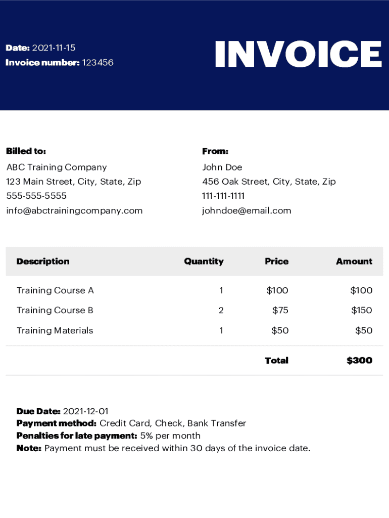 Training Invoice Template - Fill, Edit, Sign, Download & Print For Free ...
