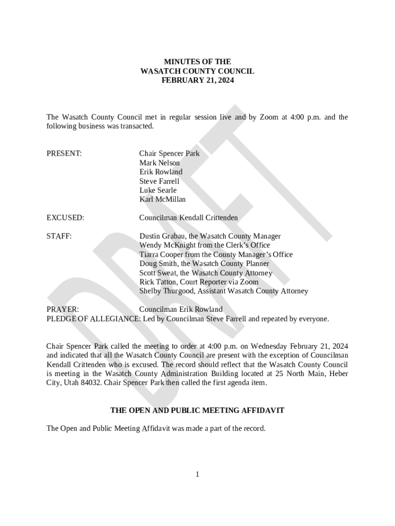 WASATCH COUNTY COUNCIL Doc Template | pdfFiller