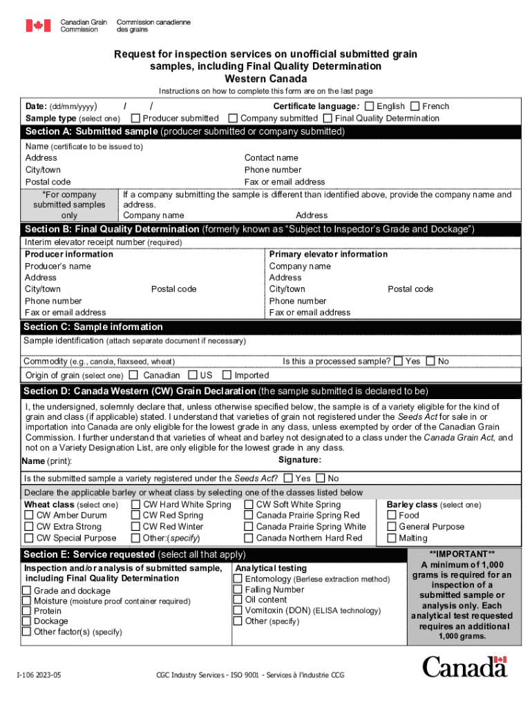 Fillable Online Submitted grain sample inspections Fax Email Print ...