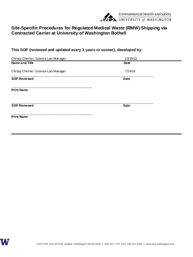 Shipping Regulated Medical Waste (RMW) SOP template - EHS Doc Template ...