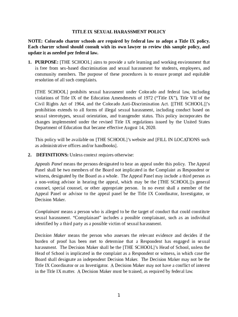 Sample Title IX Sexual Harassment Policy Doc Template | pdfFiller