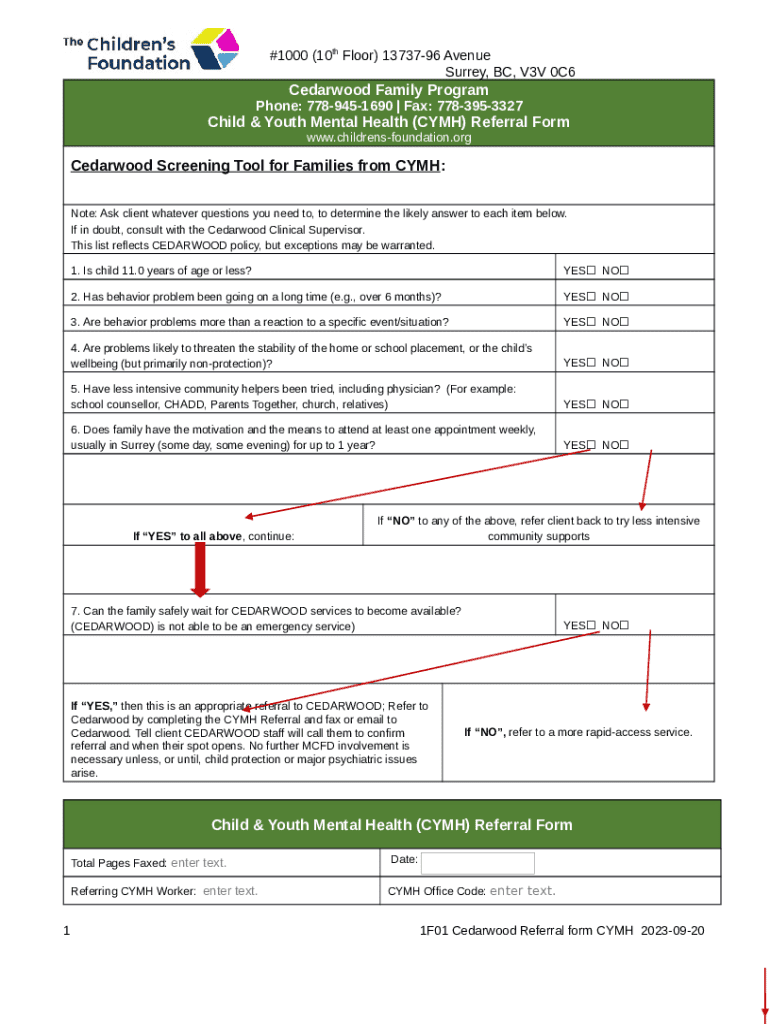 Child & Youth Mental Health (CYMH) Referral Doc Template | pdfFiller