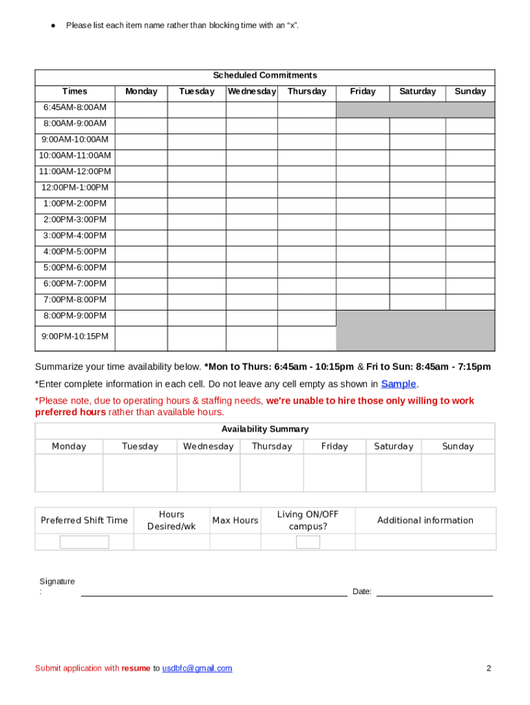 USD REC Student Employment Application Doc Template | pdfFiller