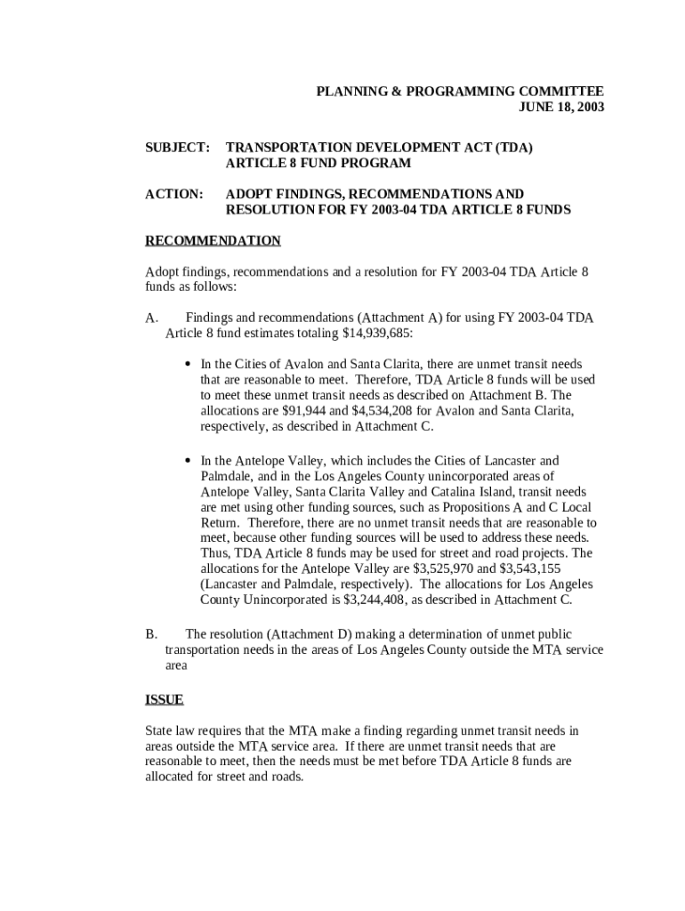 Transportation Development Act Claim Manual Doc Template | pdfFiller