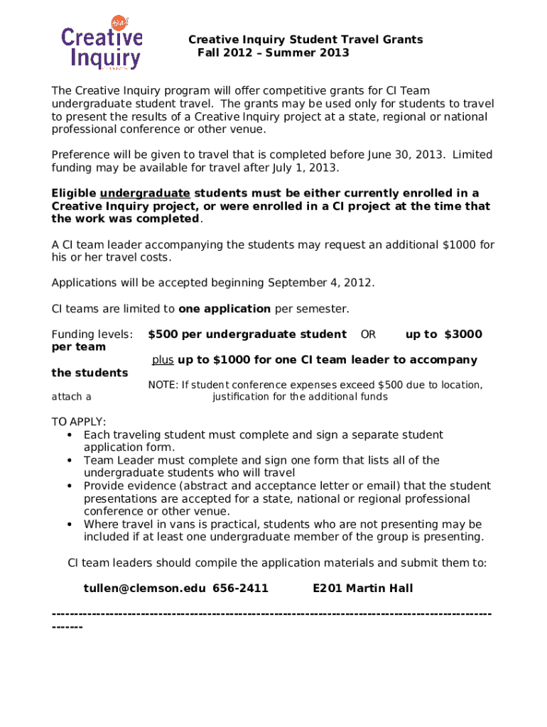 ci team leader application - ci clemson Doc Template | pdfFiller