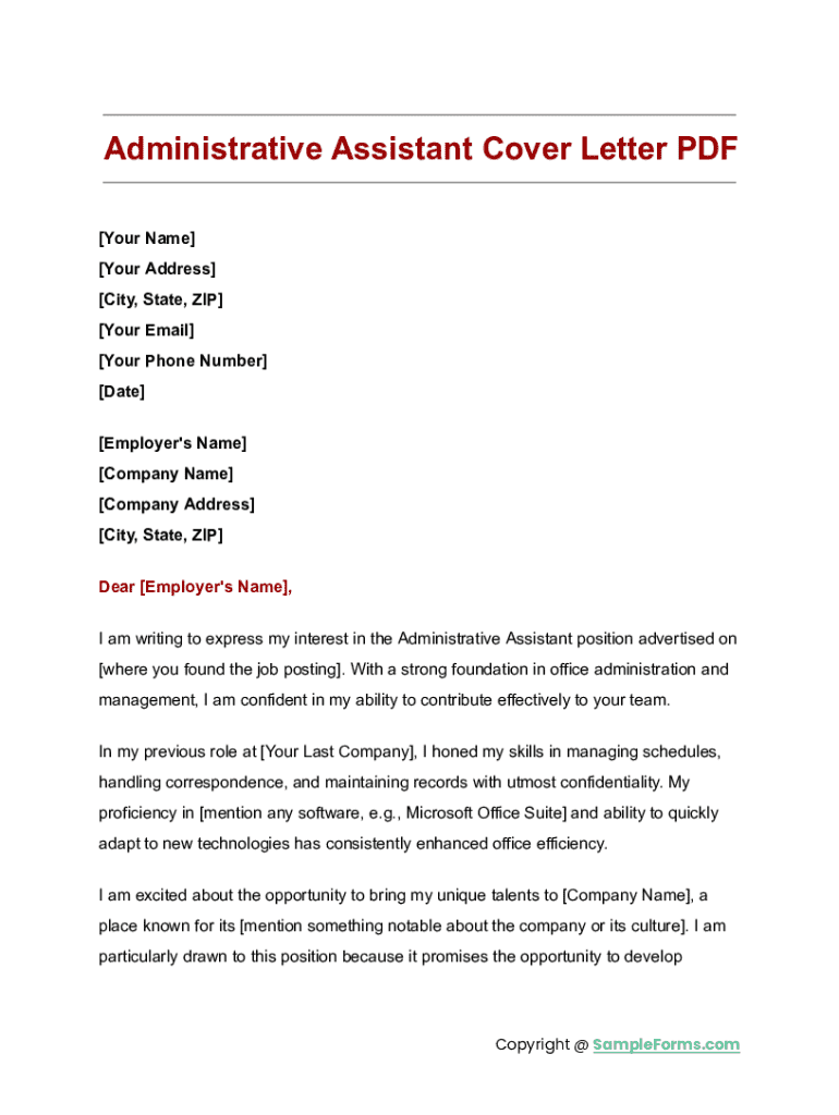Fillable Online Sample of Cover Letter for Administrative Assistant ...