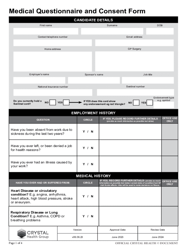 Fillable Online Medical Questionnaire and Consent Form Fax Email Print ...