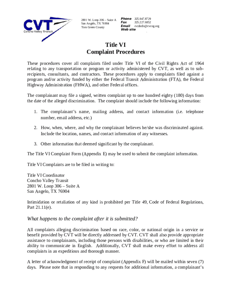 ACTA Title VI Complaint Process and Complaint Doc Template | pdfFiller