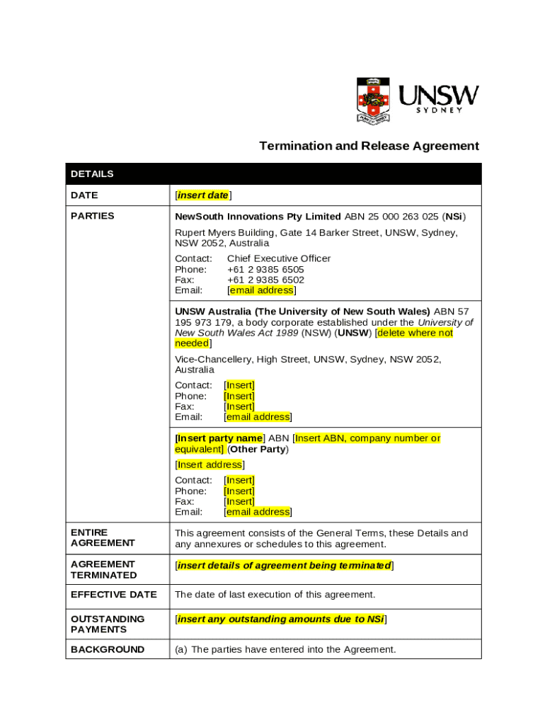 Termination and Release Deed Doc Template | pdfFiller
