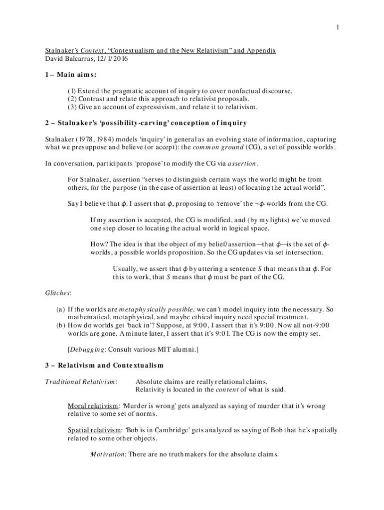 Fillable Online 1 Stalnaker's Context, Contextualism and the New ... Fax Email Print - pdfFiller
