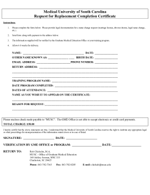 Fillable Online Medical University of South Carolina Request for ...