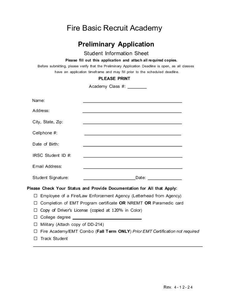 Fillable Online Firefighter Pre-Service - NFPA 1001/1072 Fax Email ...