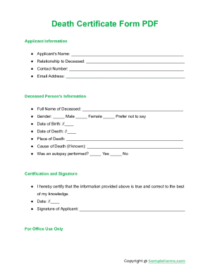 Fillable Online Death Certificate Form PDF Fax Email Print - pdfFiller