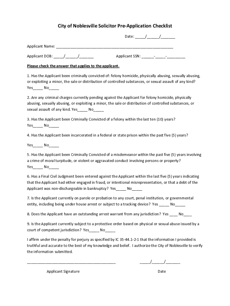 Fillable Online Solicitor Process Information Sheet - City of Noblesville - IN.gov Fax Email ...