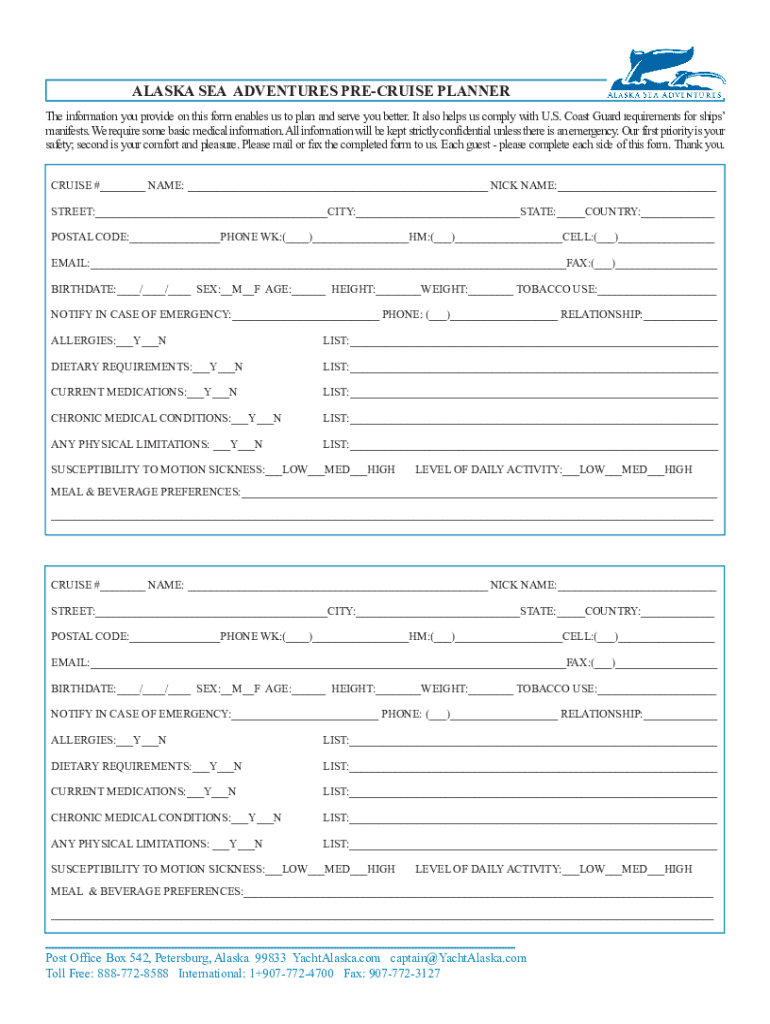 Fillable Online Please Help with One-Way Cruise Planning for New Cruiser! Fax Email Print ...