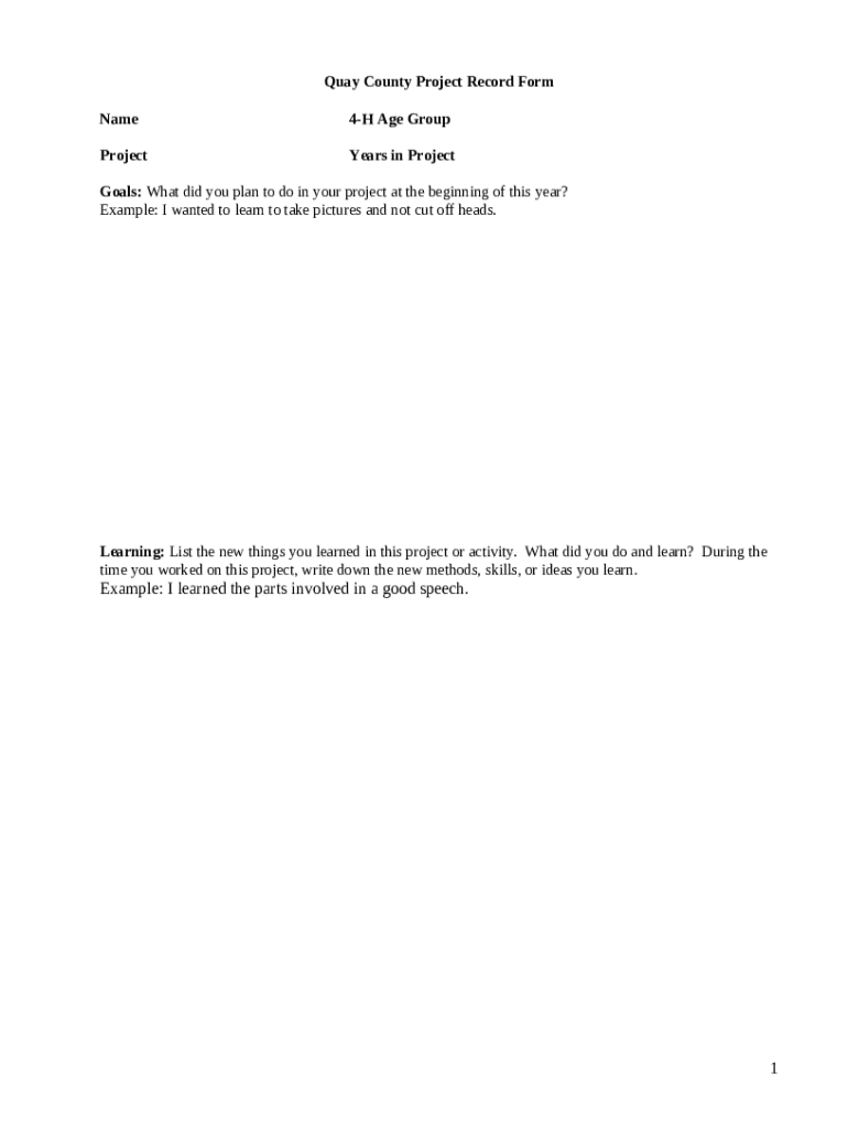 Quay County Project Record - quayextension nmsu Doc Template | pdfFiller