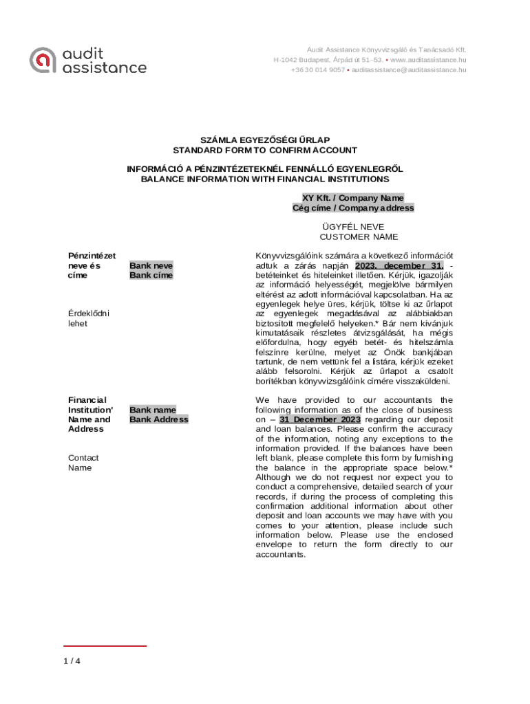 Standard to Confirm Account Balance Ination ... Doc Template | pdfFiller