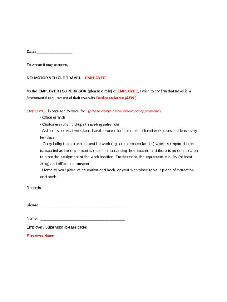 Employee motor vehicle travel expenses Doc Template | pdfFiller