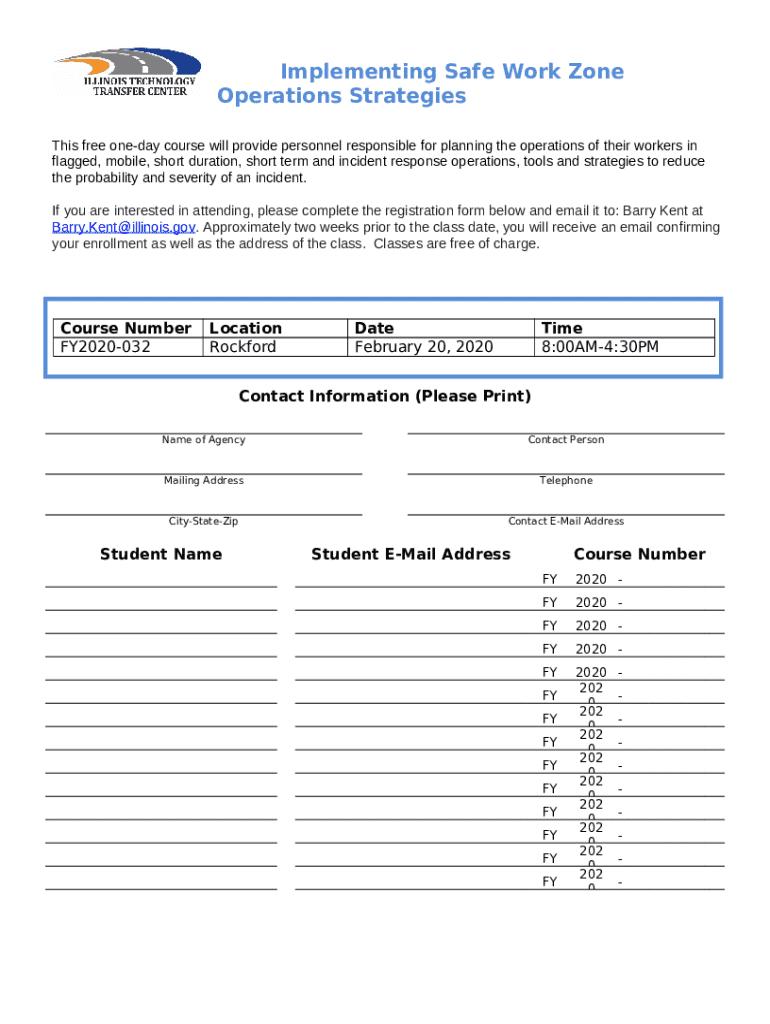 Implementing Safe Work Zone Operations Strategies Training Doc Template | pdfFiller