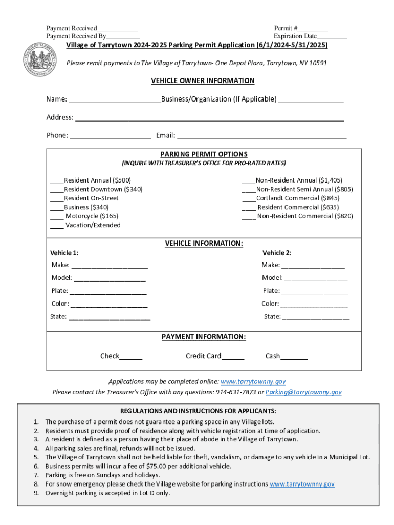 Fillable Online Resident parking permits. - Village of Tarrytown, NY - eCode360 Fax Email Print ...