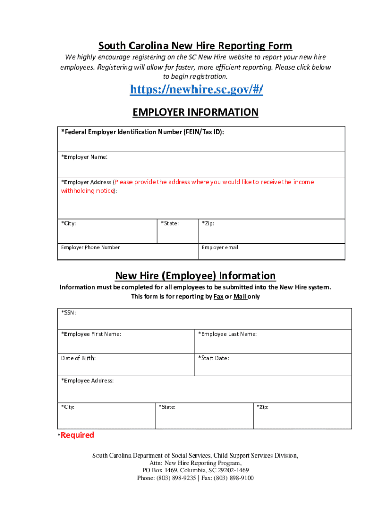 2024 SC New Hire Reporting Form Fill Online, Printable, Fillable, Blank ...