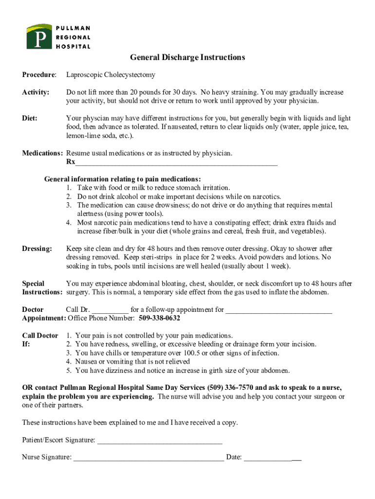 Fillable Online Gallbladder removal - open - discharge - Mount Sinai ...