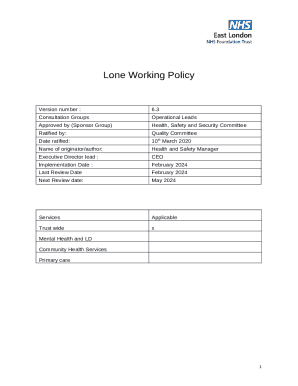 Lone Working (Health and Safety) Policy Doc Template | pdfFiller