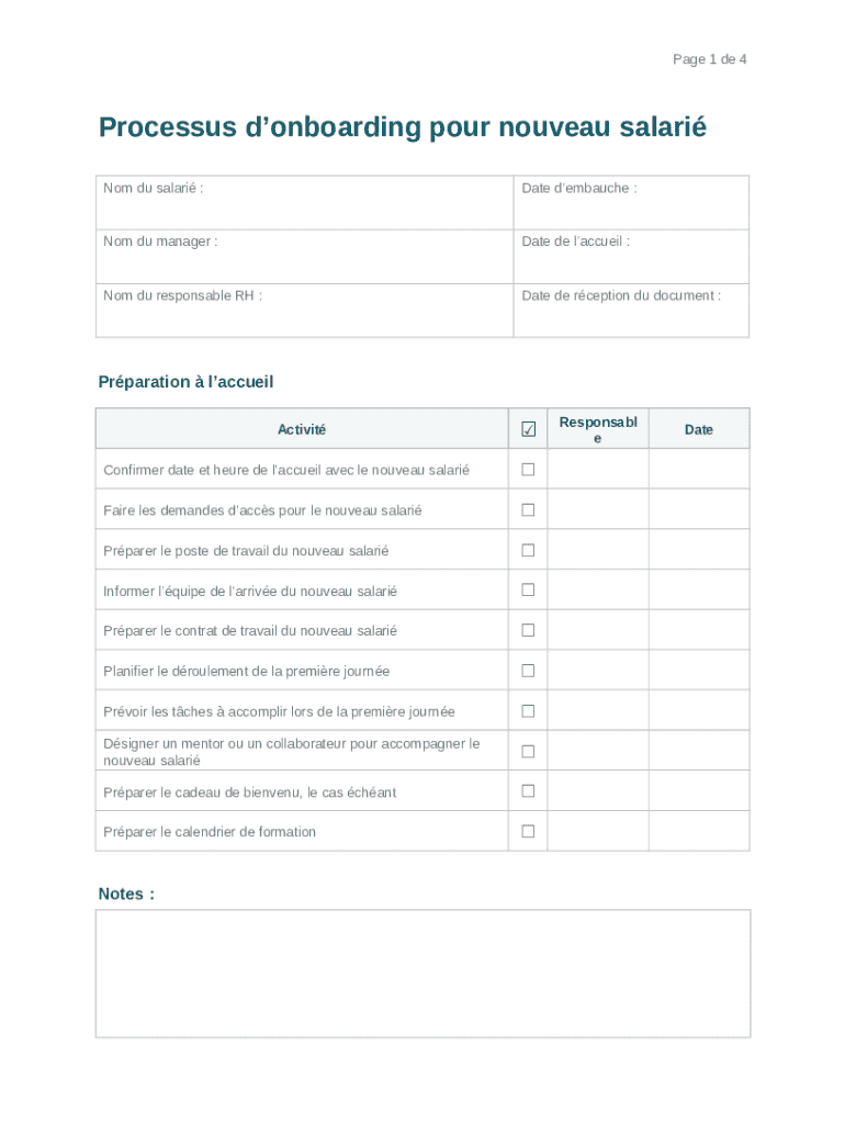 Qu'est-ce qu'un bon processus d'onboarding ? + Check-list ... Doc Template | pdfFiller