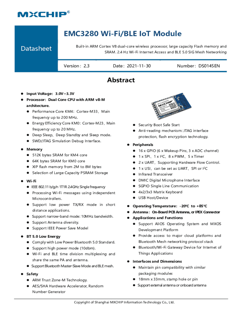 Fillable Online EMW328x Series Wi-Fi Module Datasheet. EMW328x Datasheet Fax Email Print - pdfFiller