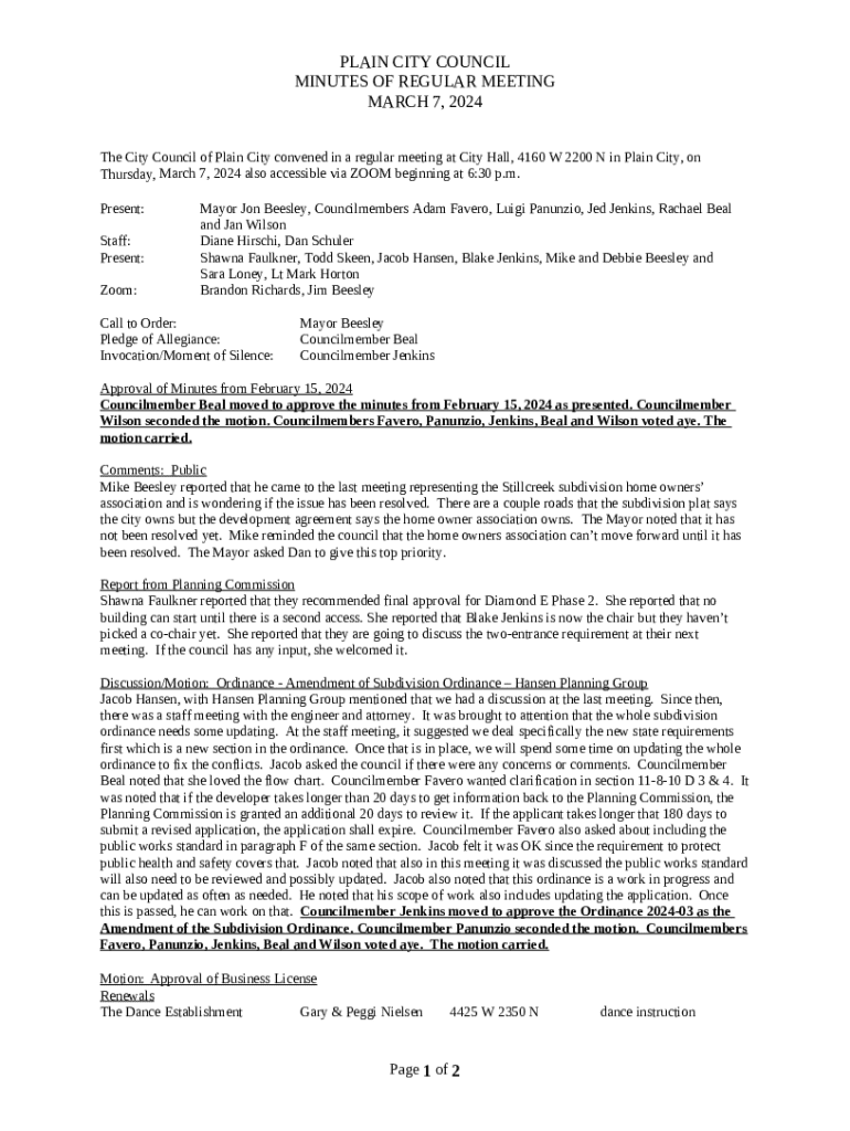 Present:Mayor Jon Beesley, Councilmembers Adam Favero, Luigi Panunzio ...