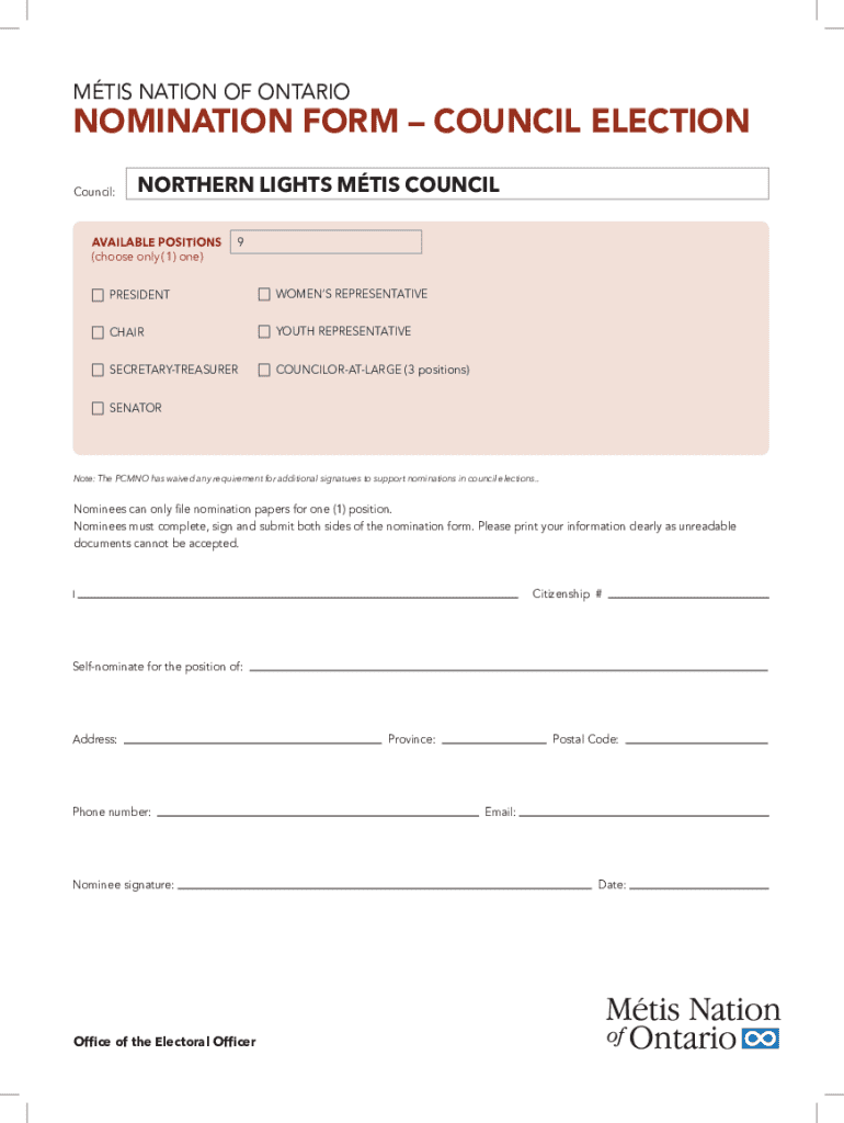Fillable Online COUNCIL ELECTION - NOMINATION FORM Fax Email Print ...