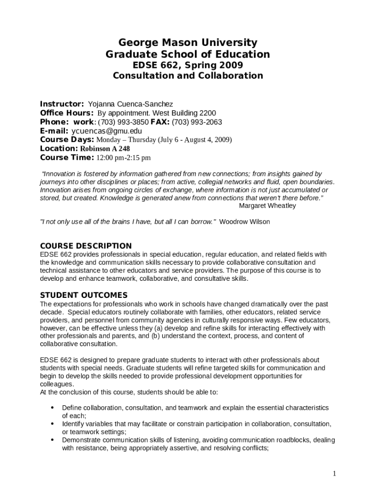 EDSE 662 001: Consultation and Collaboration - GMU CEHD Doc Template ...