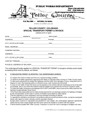 Fillable Online Special Transport Permit and Invoice Form (PDF) Fax ...
