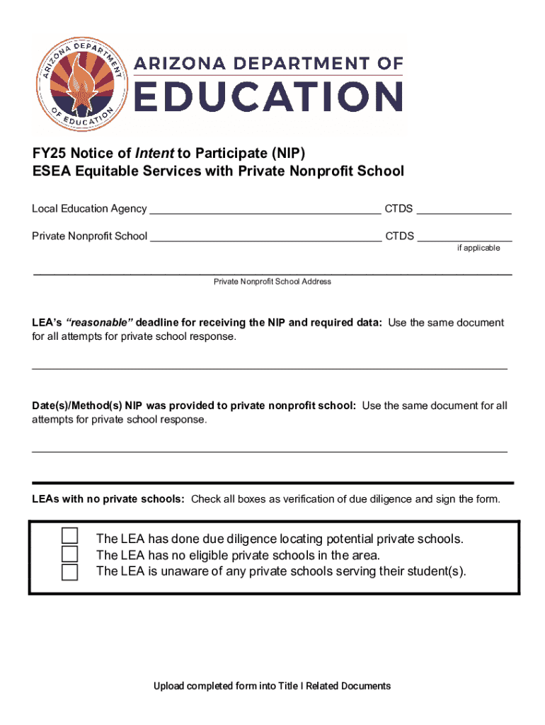 Fillable Online FY25 Notice of Intent to Participate (NIP) ESEA ...