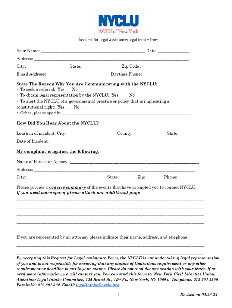 Fillable Online Request for Legal Help Form Fax Email Print - pdfFiller
