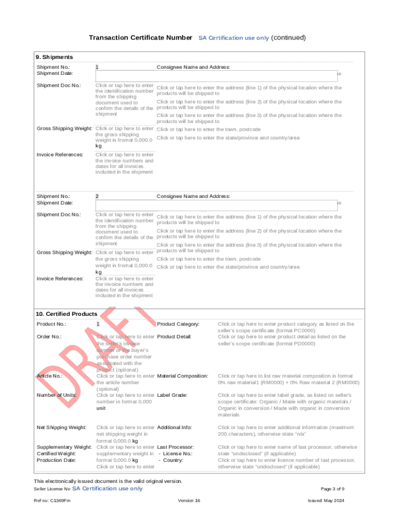 Transaction Certificate Request Doc Template | pdfFiller