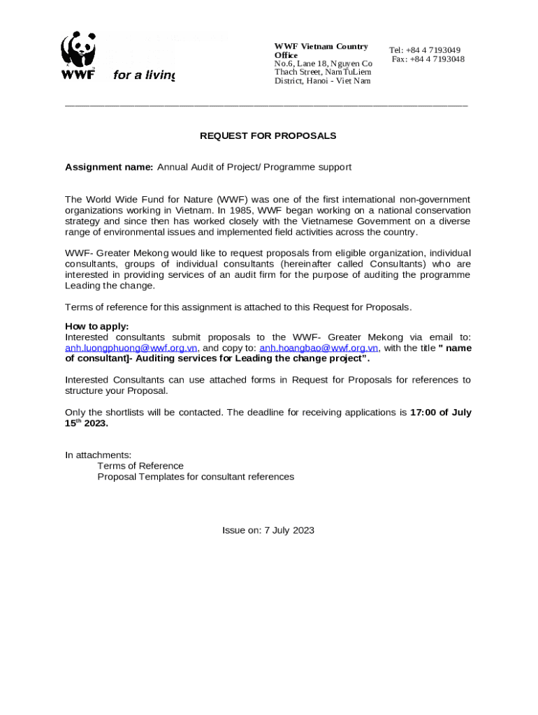 Request for Proposals - Annual Audit of Project Doc Template | pdfFiller