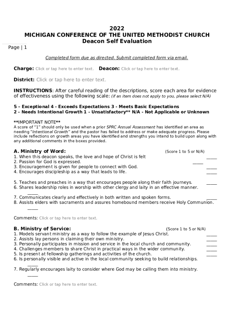 Deacon Self Evaluation Doc Template | pdfFiller