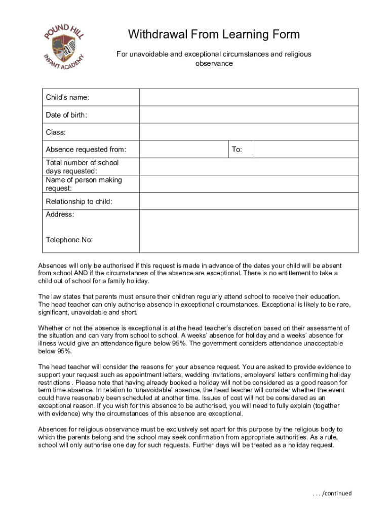 Fillable Online Absence Request in Exceptional Circumstances Form Fax ...