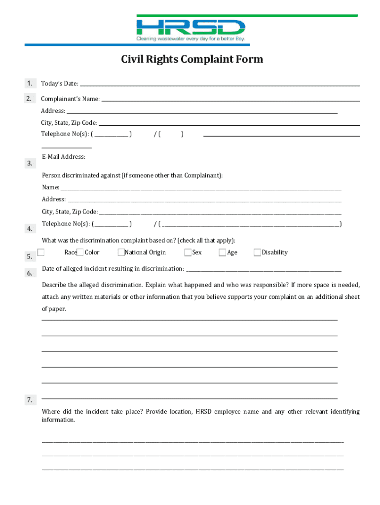 Fillable Online Form CenterTitle VI Civil Rights Complaint Form Fax ...