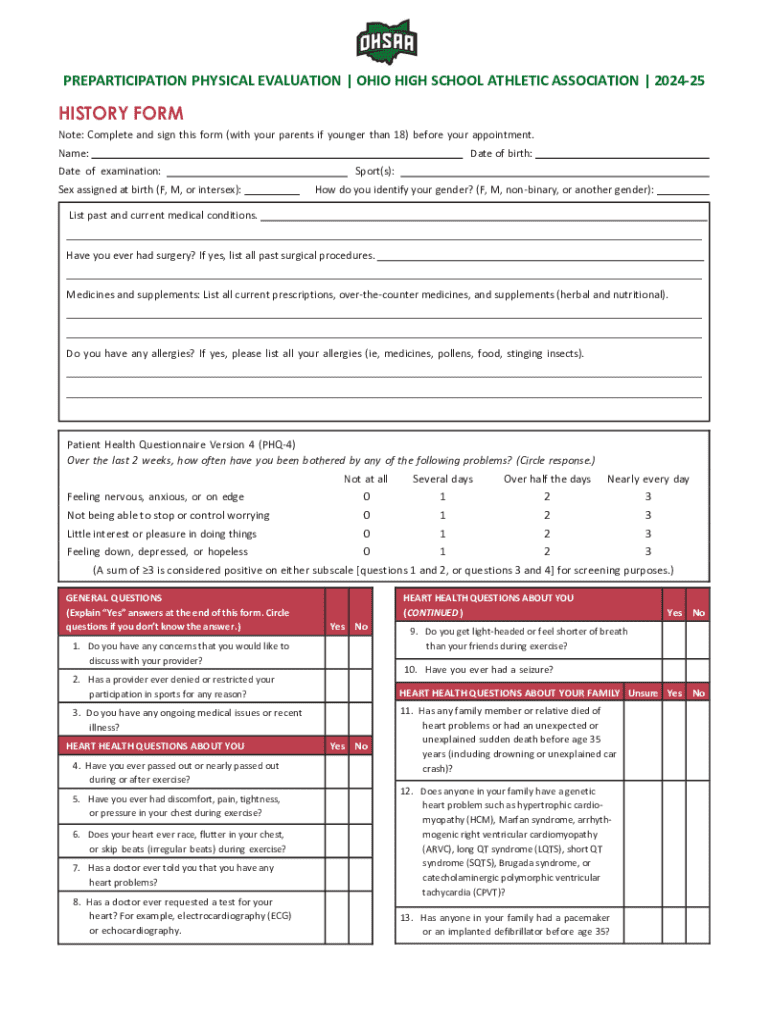 2023-2025 Form OH High School Athletic Association Preparticipation ...
